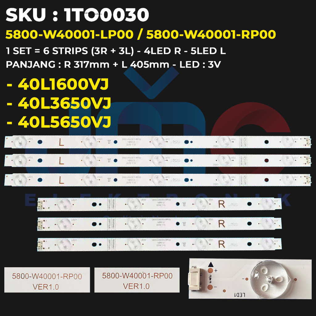 Jual Backlight TV TOSHIBA 40 Inch 40L1600VJ 40L3650VJ 40L5650VJ 5800 ...