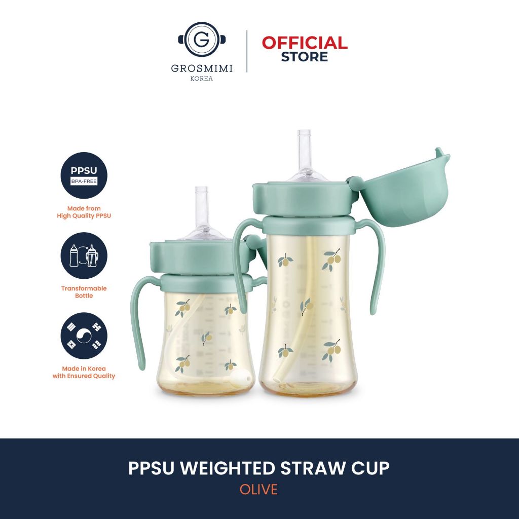 Jual GROSMIMI PPSU OLIVE WEIGHTED STRAW CUP 200/300ml with ONE TOUCH CAP (Pistachio) | Shopee ...