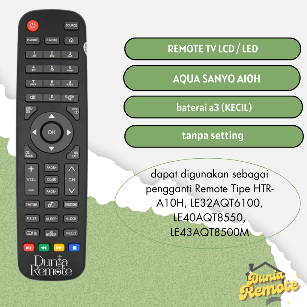 Jual Remot Remote TV Aqua Sanyo Haier LCD LED HTR-A10H tanpa setting | Shopee Indonesia