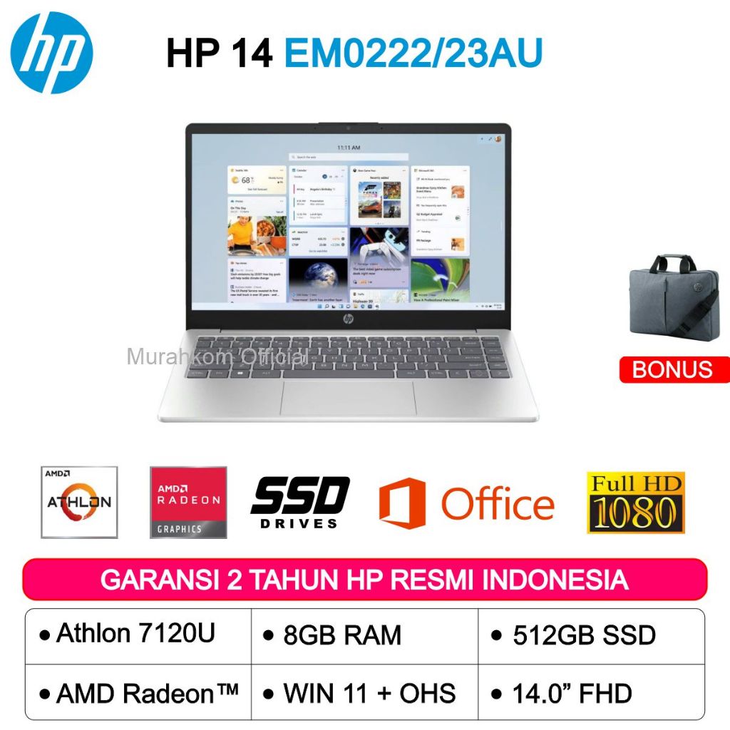 Jual HP 14-EM0222AU/EM0223AU ATHLON 7120U RAM 8GB 512GB SSD 14" FHD ...