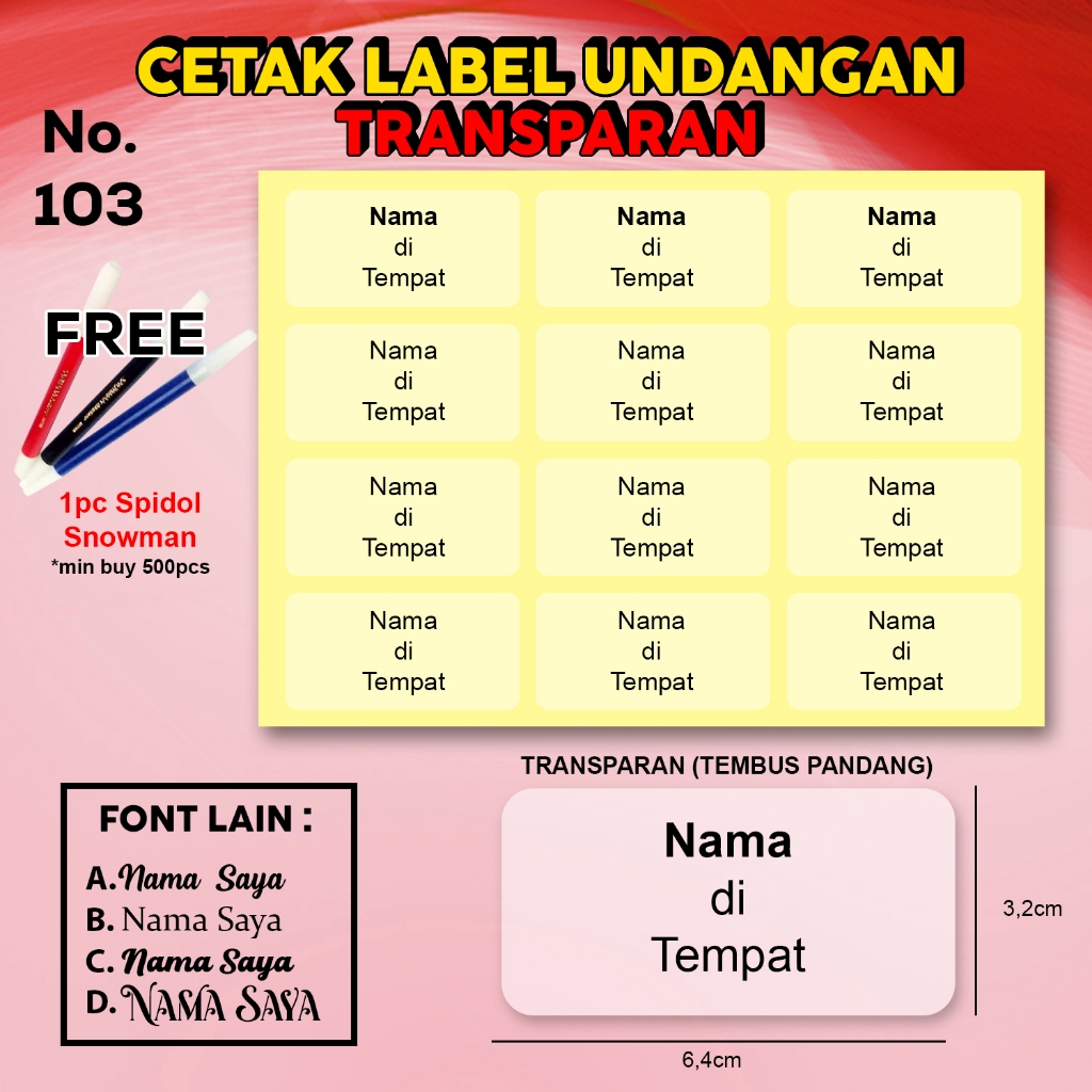 Jual Cetak Label Nama Undangan Transparan / Print Sticker | Shopee ...