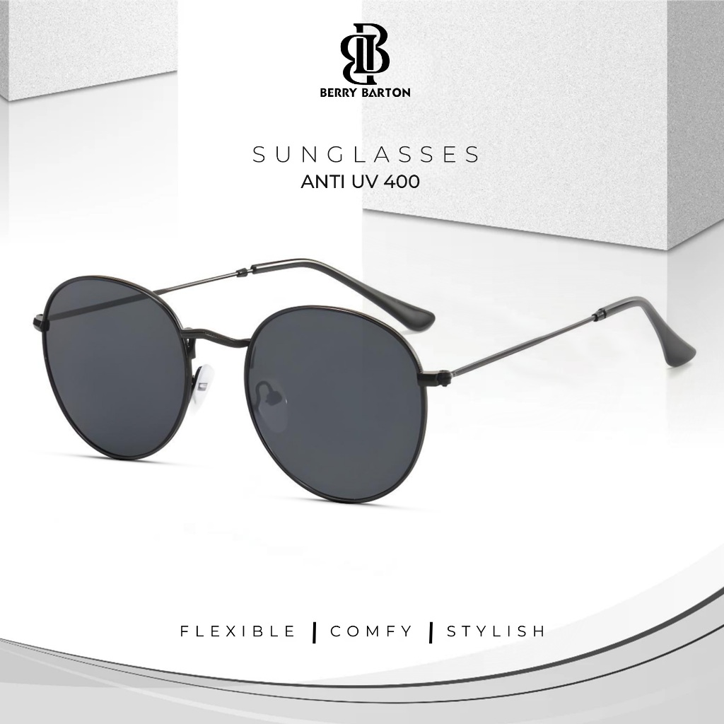 Jual Berrybarton - Kacamata Hitam Round Metal Sunglasses Anti UV Pria Wanita 3447 | Shopee Indonesia