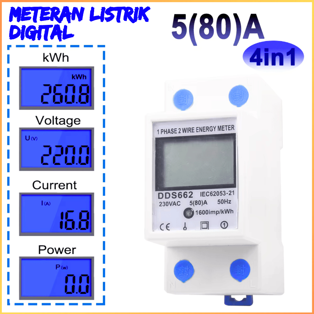 Jual COD Meteran Listrik Digital Din Rail Single Phase / Alat Ukur kWh Meter 1 Phase 230V DDS662 ...
