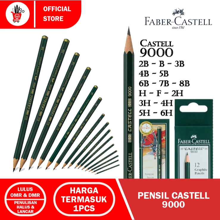 Jual Pencil | Pensil Faber-Castell | Castell 9000 2B B 3B 4B 5B 6B 7B 8B F H 2H 3H 4H 5H 6H ...