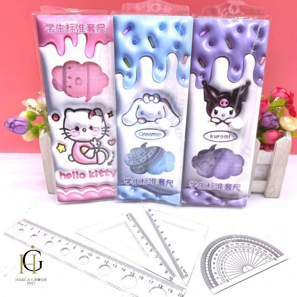 Jual Penggaris set Srio 4 in 1 PGG-1818 / Penggaris busur segitiga alat ...