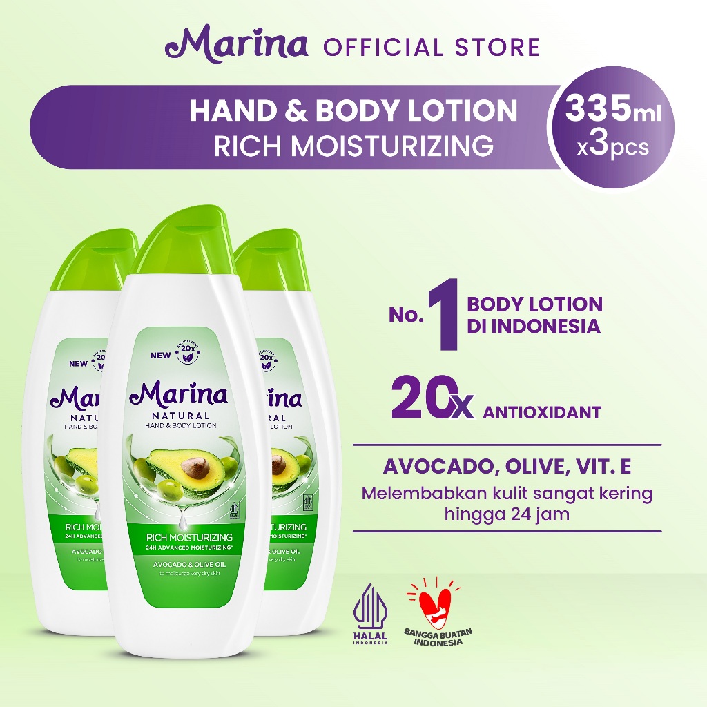 Jual Marina Natural Hand and Body Lotion - Rich Moisturizing [335 ml ...