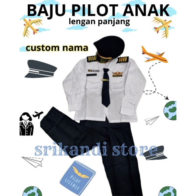 Jual Baju Pilot anak 1 set lengan panjang (bordir nama) | Shopee Indonesia