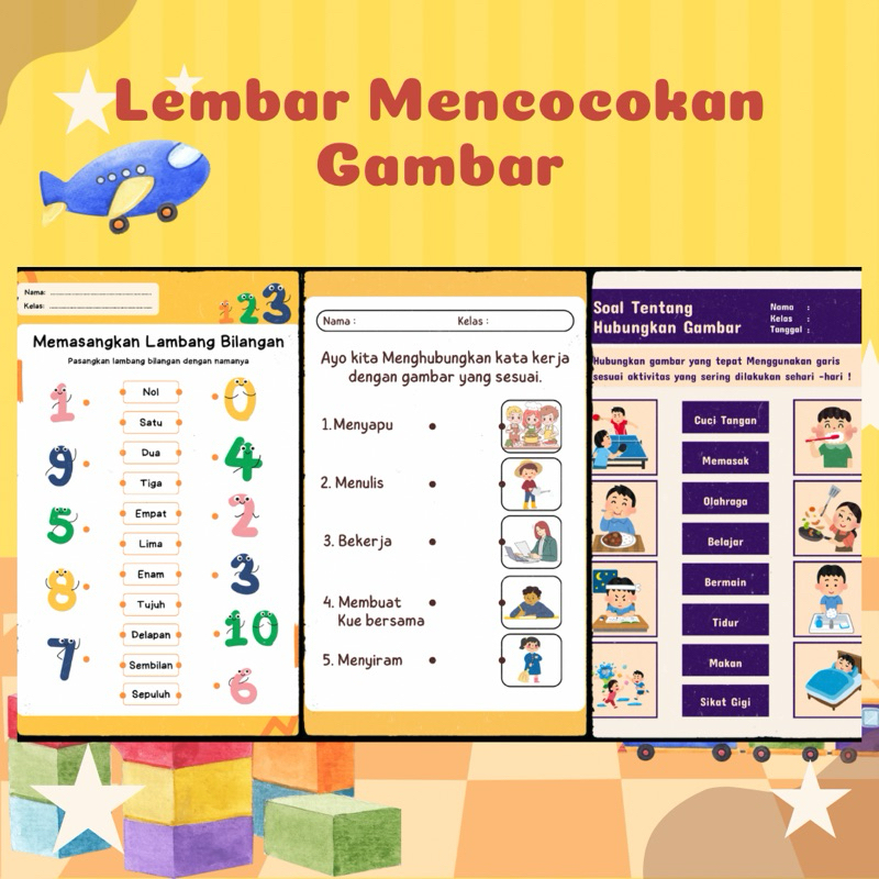 Jual Lembar Aktifitas Anak Mencocokkan - lembar belajar anak ...