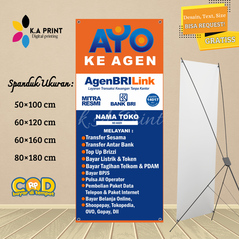 Jual Cetak SPANDUK BANNER Agen BRI Link Mitra Resmi Biru Oranye MMT ...