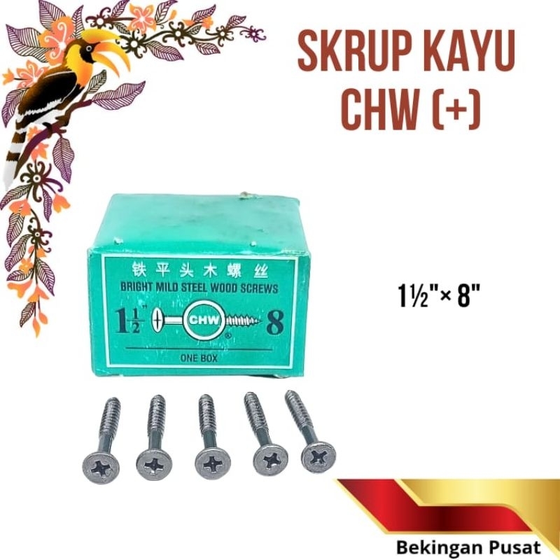 Jual Skrup Kayu / Wood Screw CHW (+) 1½ inch x 8mm | Shopee Indonesia