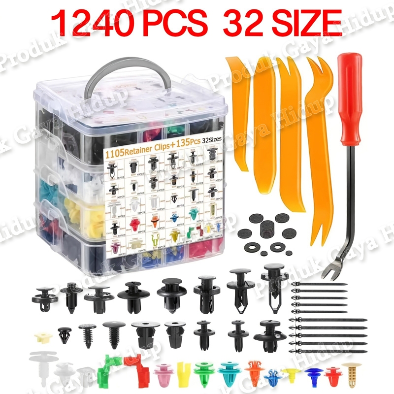 Jual 1240Pcs Baut Rivet Mobil Universal Cable Ties Baut Rivet Plastik ...