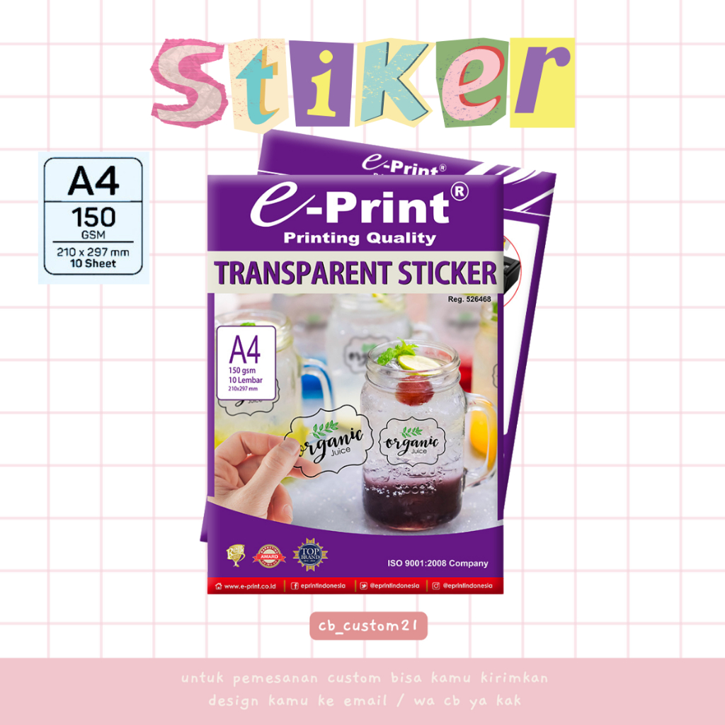 Jual Stiker Transparant Sticker A4 / Kertas Stiker Transparan A4 E ...