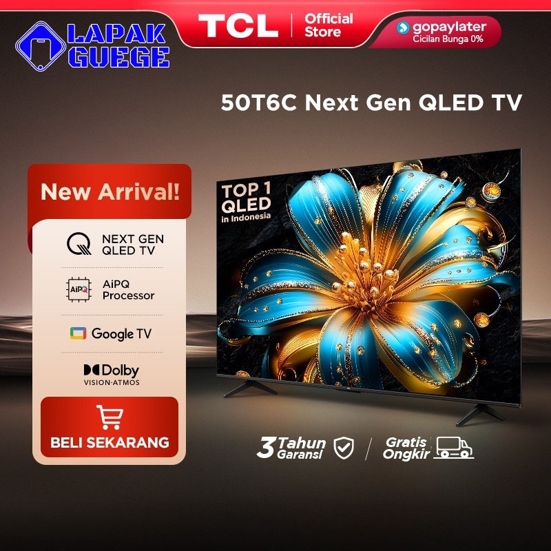 Jual QLED TV TCL 50 inch 50T6C 4K Google TV HVA Panel HDR 10+ Dolby Vision & Atmos AiPQ ...