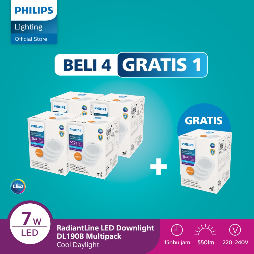 Jual Beli 4 Gratis 1 Philips Downlight Multipack Radiantline DL190B ...