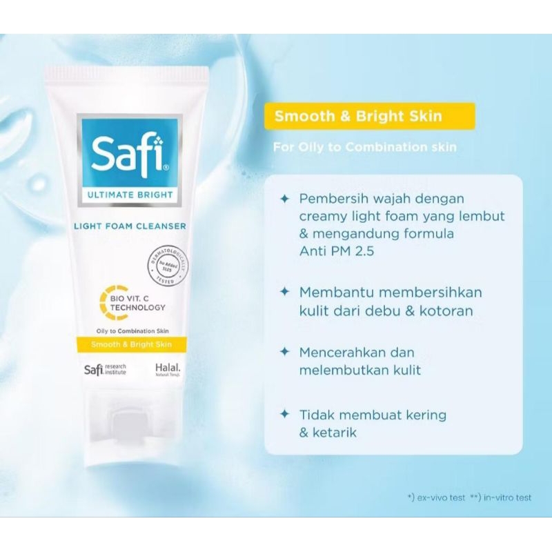 Jual SAFI Ultimate Bright Light Foam Cleanser Dry Skin 100ml | Shopee Indonesia