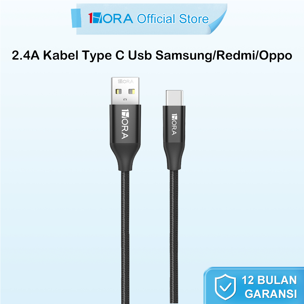 Jual 1HORA Kabel Data Type C USB 2.4A Fast Charging Hitam Cable For ...