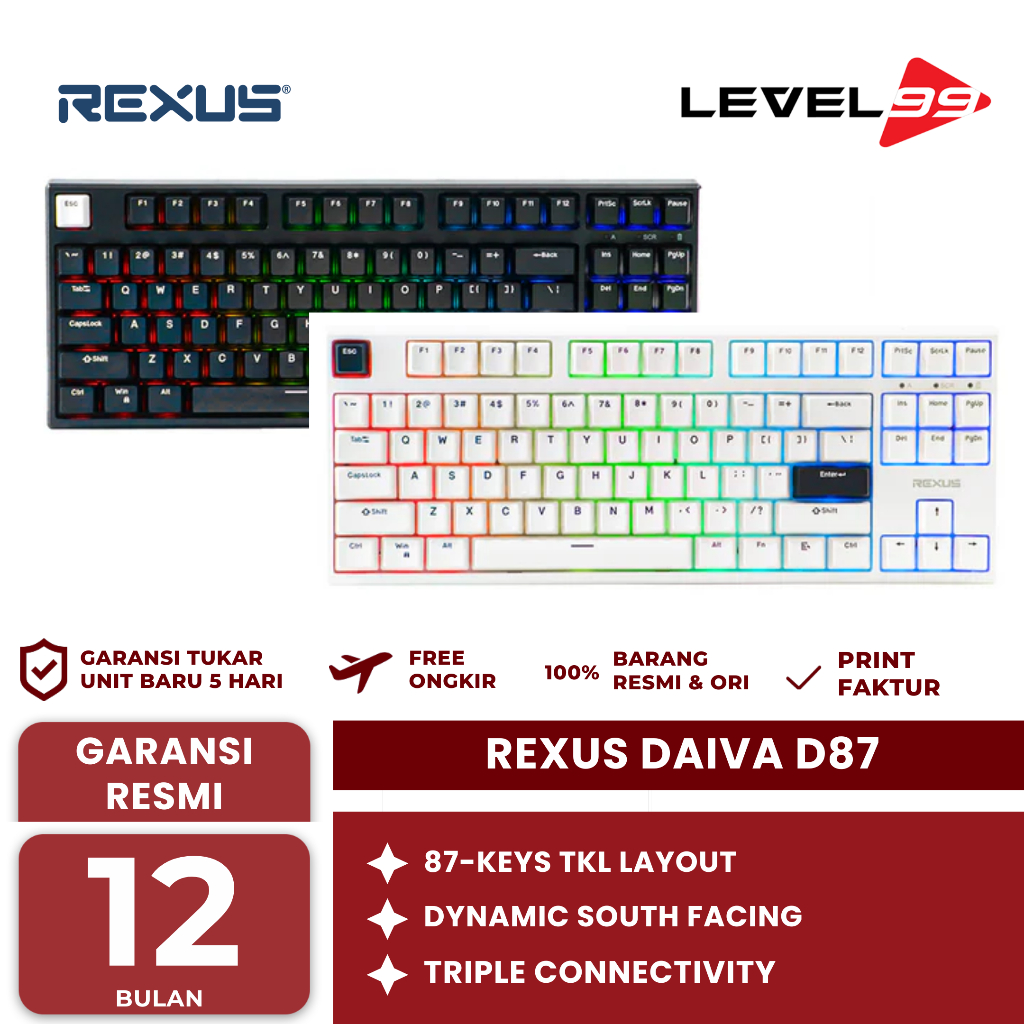 Jual Rexus Daiva D87 Wireless Mechanical Gaming Keyboard | Shopee Indonesia