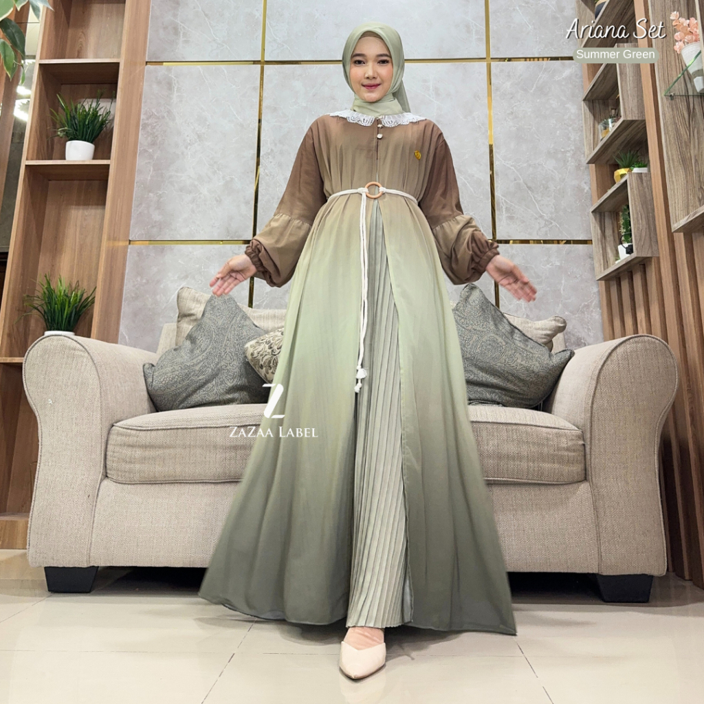 Jual Zazaa Label - Ariana Set Gamis Hijab Bahan Ceruty Motif Gradasi ...