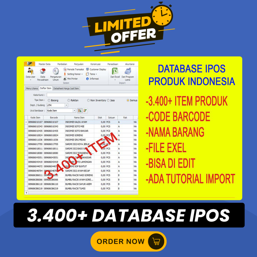 Jual Paket 3.400 Import Item IPOS 4 Database Produk Barcode QR Indonesia Program Kasir Toko POS ...