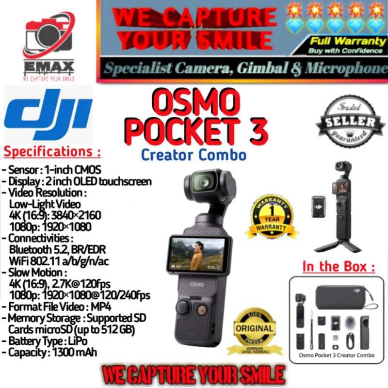 Jual DJI Osmo Pocket 3 Creator Combo 3-Axis Gimbal Stabilizer Action Camera Pocket Kamera 4K ...