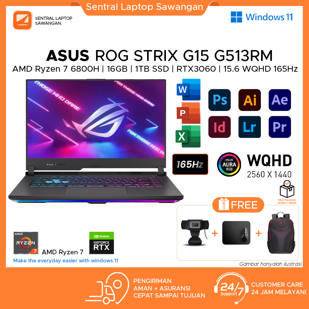 Jual Asus Rog Strix G15 G513RM AMD Ryzen 7 6800H 32GB 2TB SSD RTX3060 ...