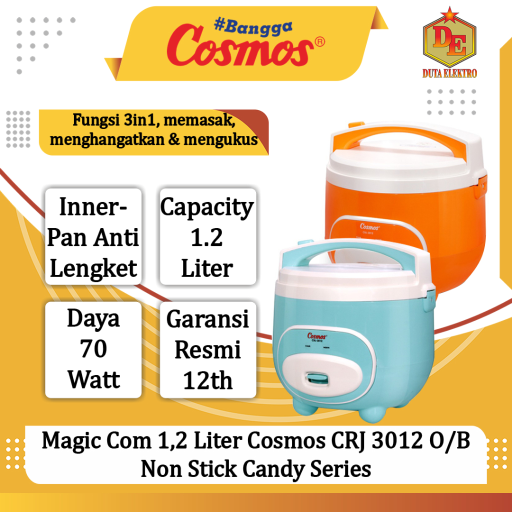 Jual Magic Com 1,2 Liter Cosmos CRJ 3012 O B Non Stick Candy Series ...
