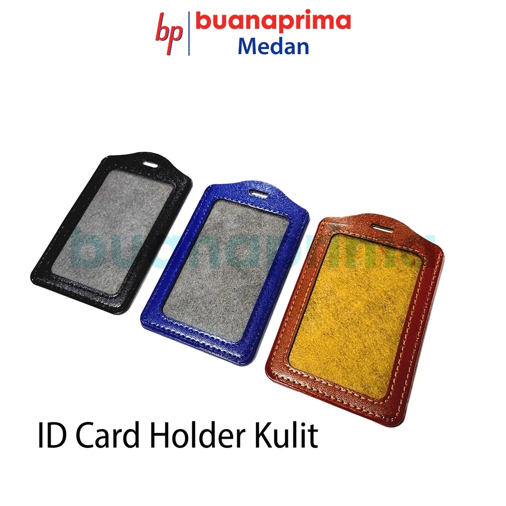 Jual ID CARD HOLDER KULIT Hitam Biru Coklat Per Pcs Name Tag Tempat ...