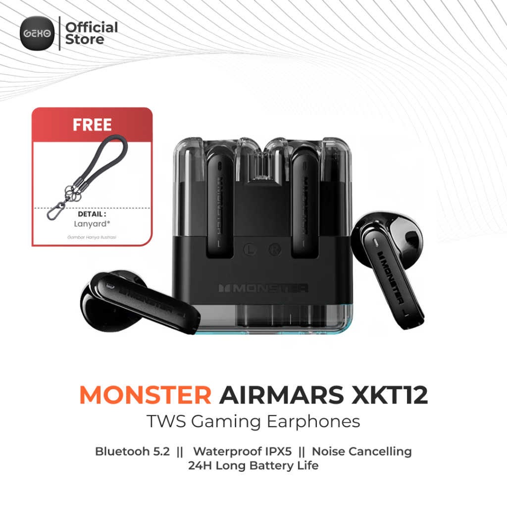 Jual MONSTER AIRMARS TWS Gaming Earphones Bluetooth 5.3 300mAh - XKT12 ...