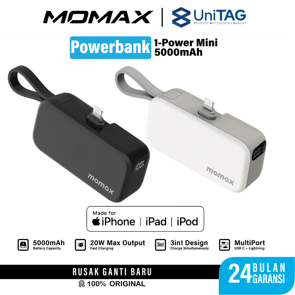 Jual Momax Powerbank Mini Type C Lightning Momax 1-Power Mini 3in1 Fast ...