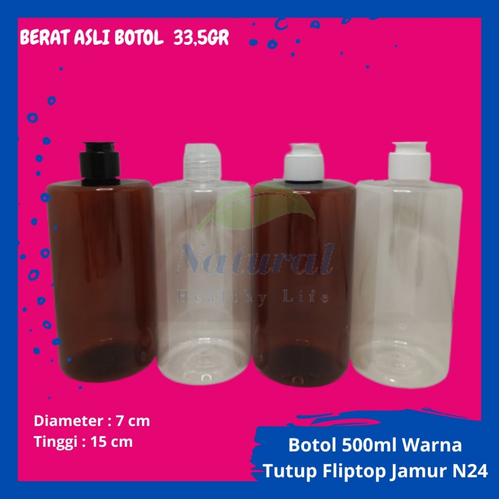 Jual Botol 500ml Natural Bening Fliptop Neck 24 Bahan PET BR Pundak ...