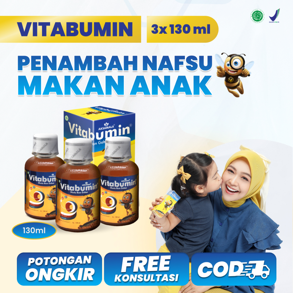 Jual PAKET 3 BOTOL VITABUMIN 130ml Original Vitamin Madu Ikan Gabus Penambah Nafsu Makan Anak ...