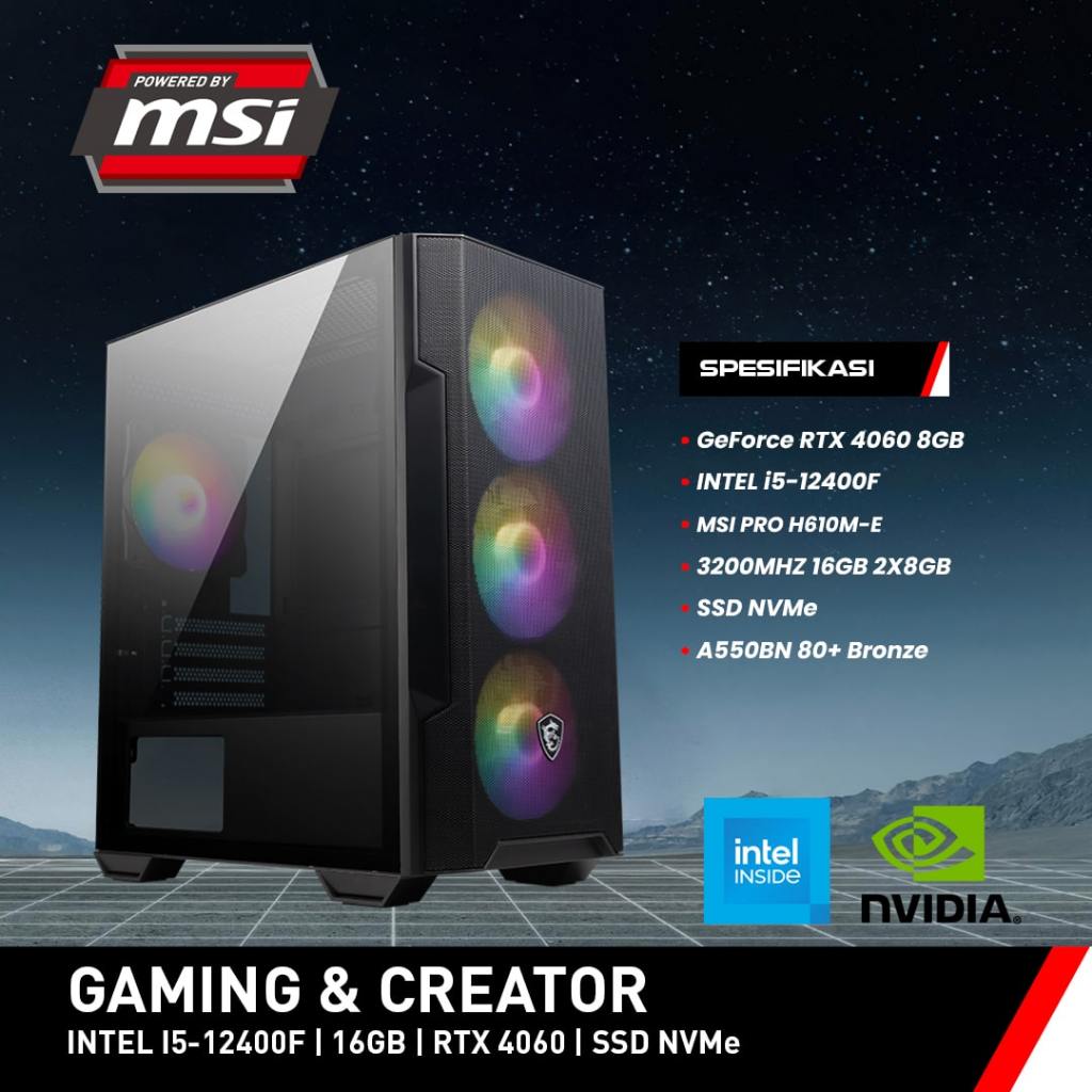 Jual PC Rakitan MSI - GAMING & CREATOR | Intel i5-12400F | 16GB | RTX 4060 | SSD NVMe | Shopee ...