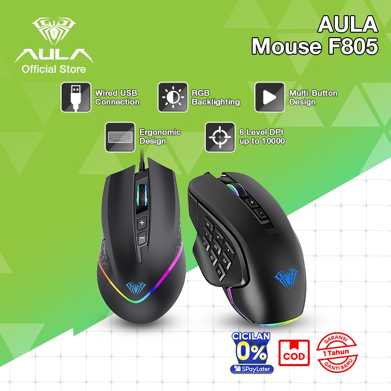 Jual AULA Gaming Mouse F805 RGB Gaming Mouse with Side Buttons Rainbow ...