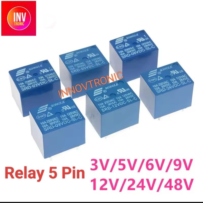Jual High Quality Relay 5Pin Blue DC3V 5V 6V 9V 12V 24V 10A 250V SRD ...