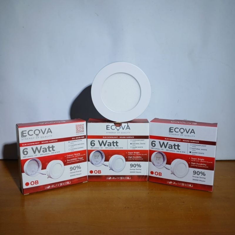 Jual ECOVA Lampu Slim Downlight LED Panel 6W Outbow OB Bulat 6 Watt - PUTIH/KUNING/NATURAL ...