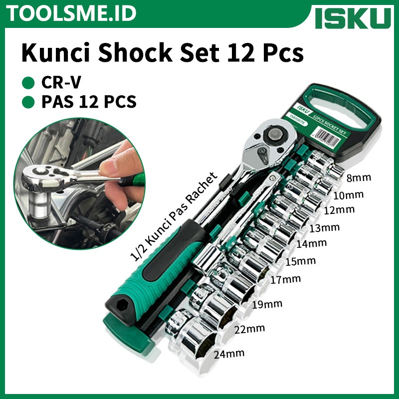 Jual ISKU Kunci Shock 12Pcs Socket 1/4 Inch Socket Wrench Set 4-14mm ...