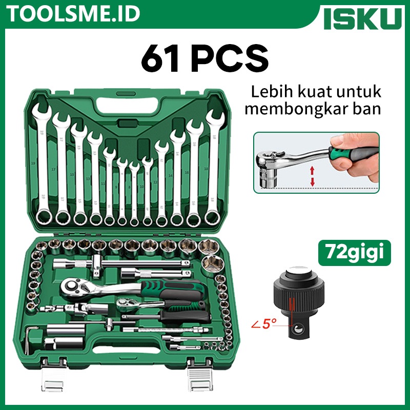 Jual ISKU Kunci Shock Set Alat Kunci Pas 61 Potong Wrench Ring Wrench ...