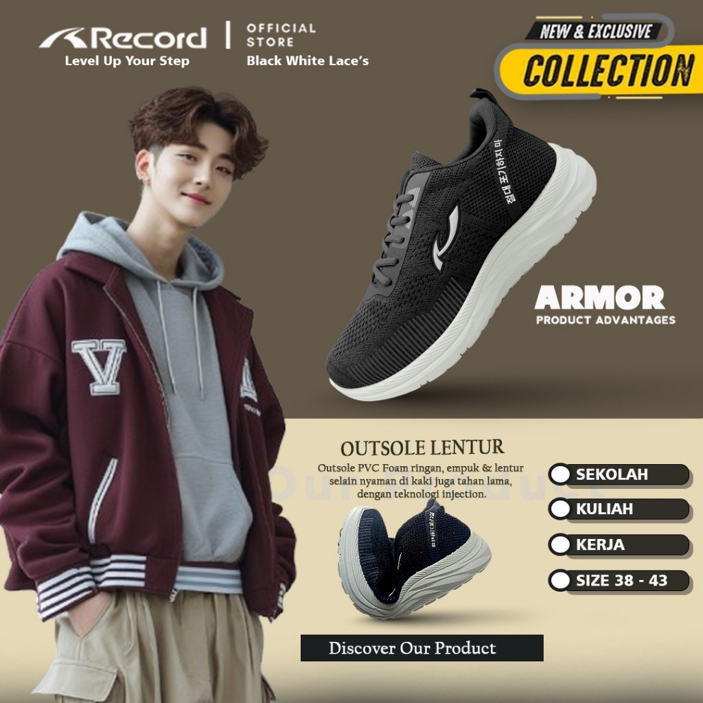 Jual RECORD ARMOR BTS SEPATU SEKOLAH ANAK SMP SMA LAKI FULL BLACK HITAM ...