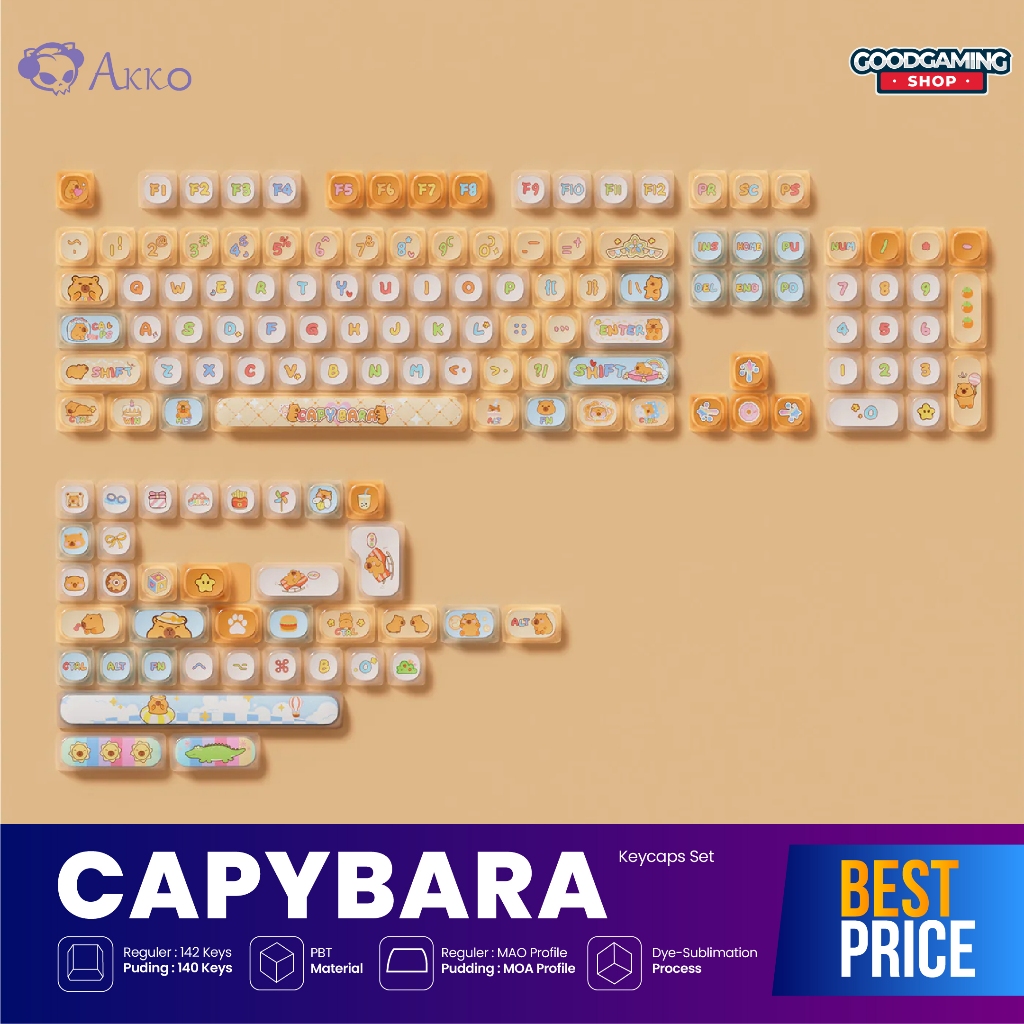Jual AKKO Capybara Pudding Keycap Set 140-key PBT Dye-Sub on the top ...