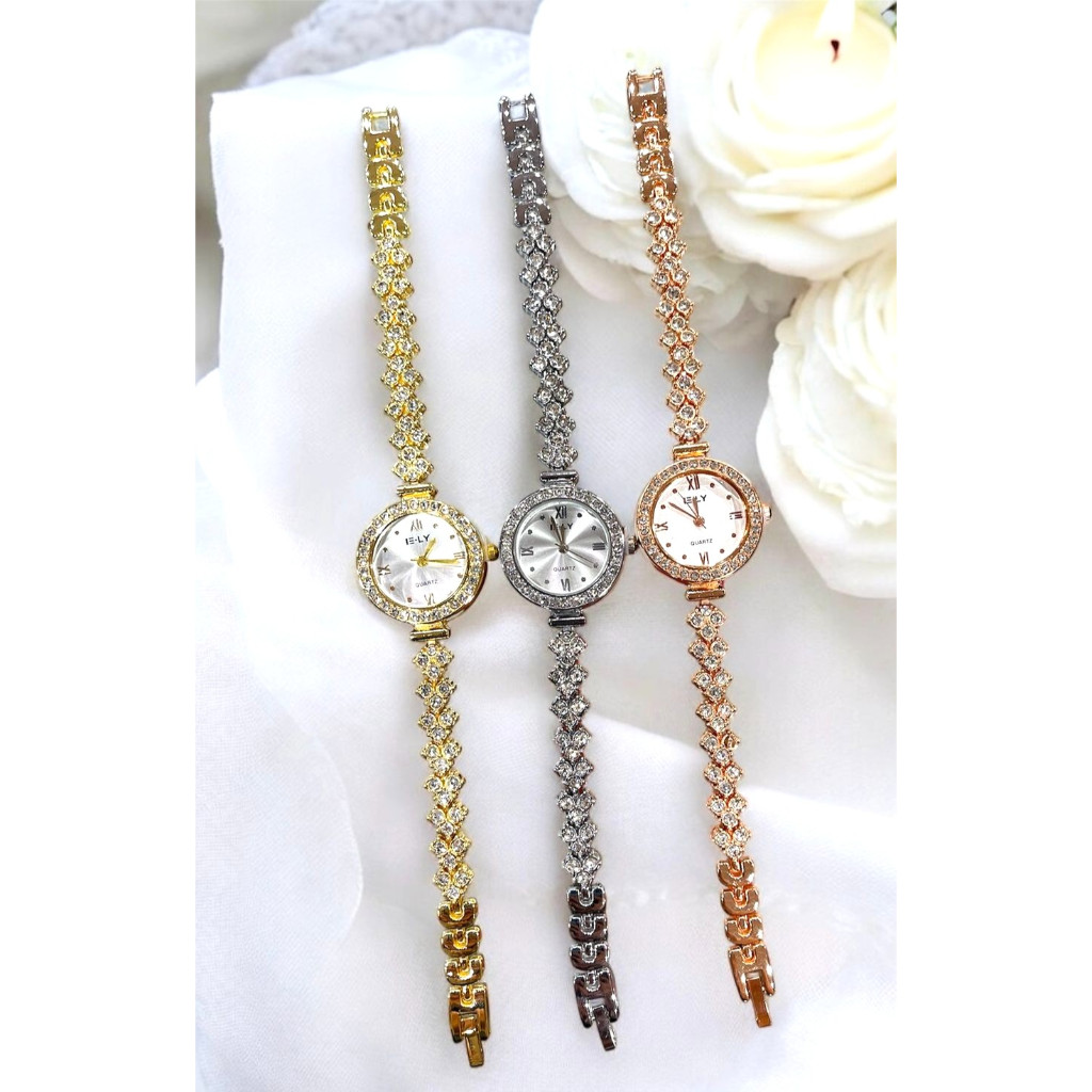 Jual Jam tangan rantai wanita IE-LY model bulat permata kombinasi 3 ...