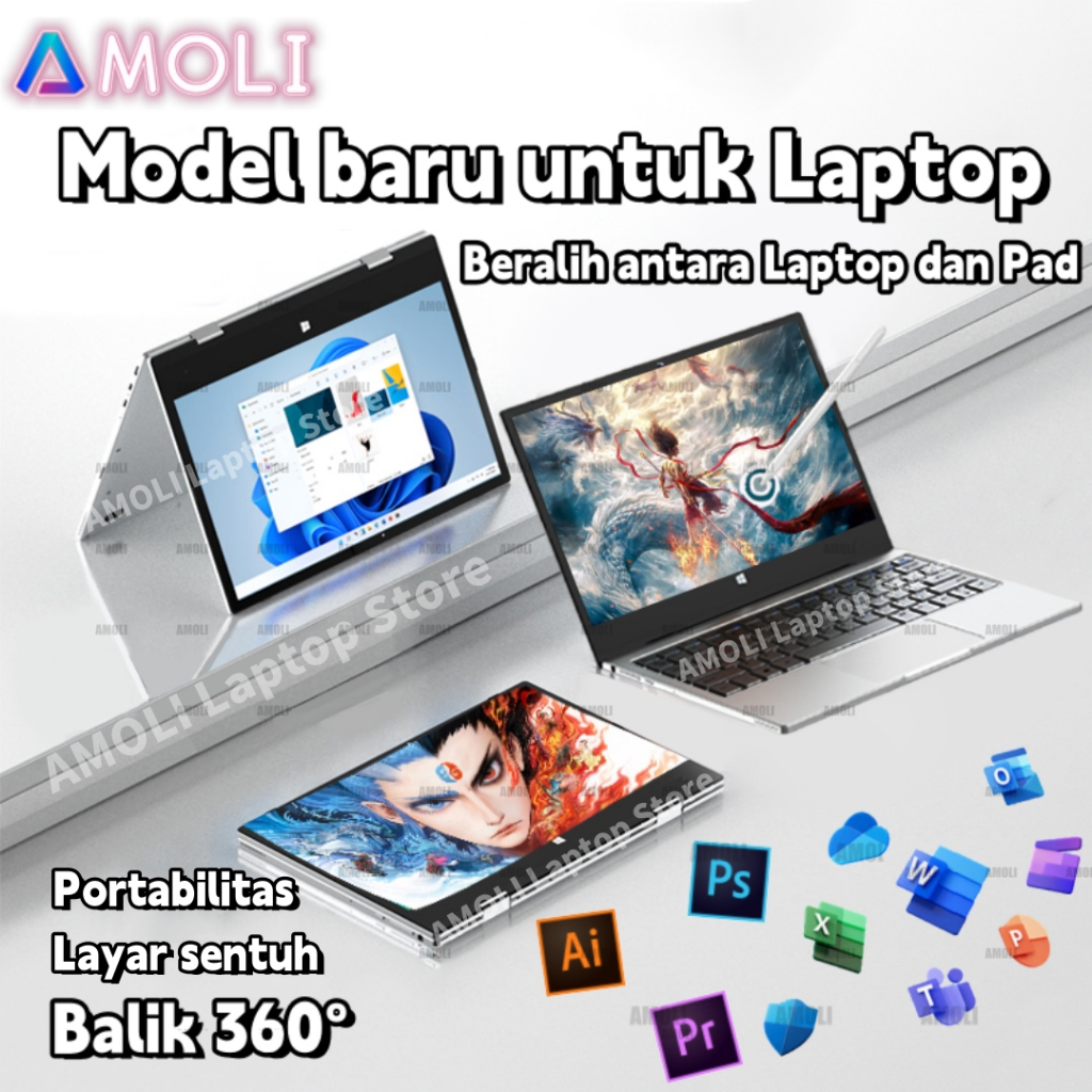 Jual 「AMOLI」2025 New Laptop 2 IN 1 Touchscreen Layar Sentuh Flip 360 ...