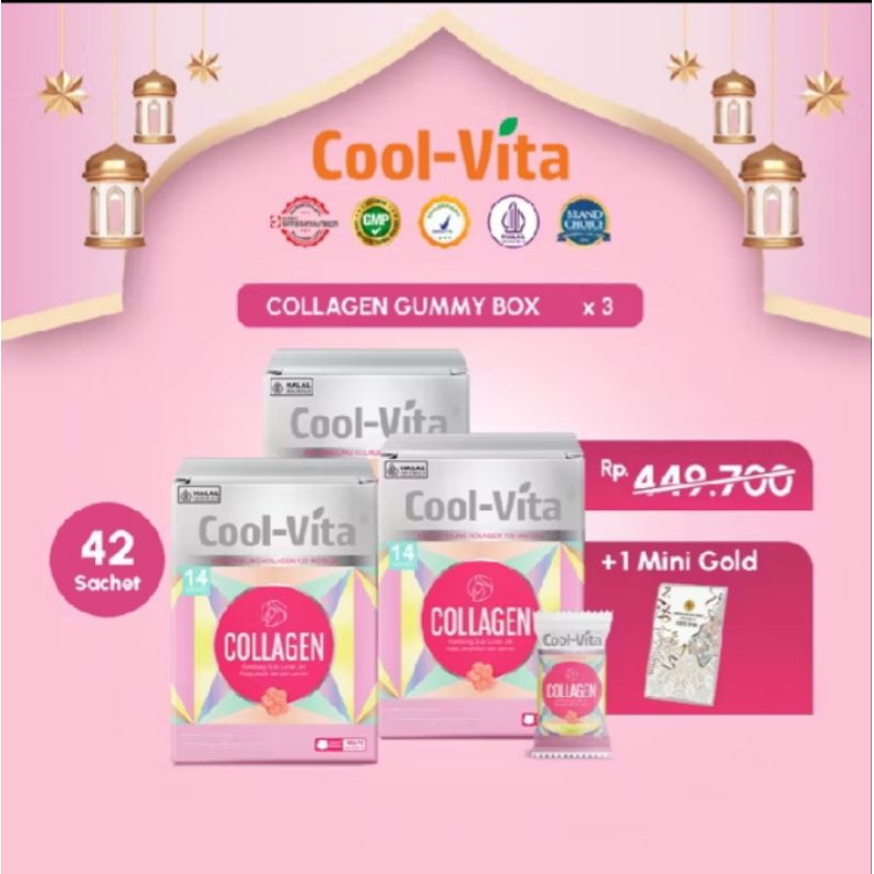 Jual [Primo lebay]Coolvita Collagen gummy 3 box(42saset) bonus 1 logam ...