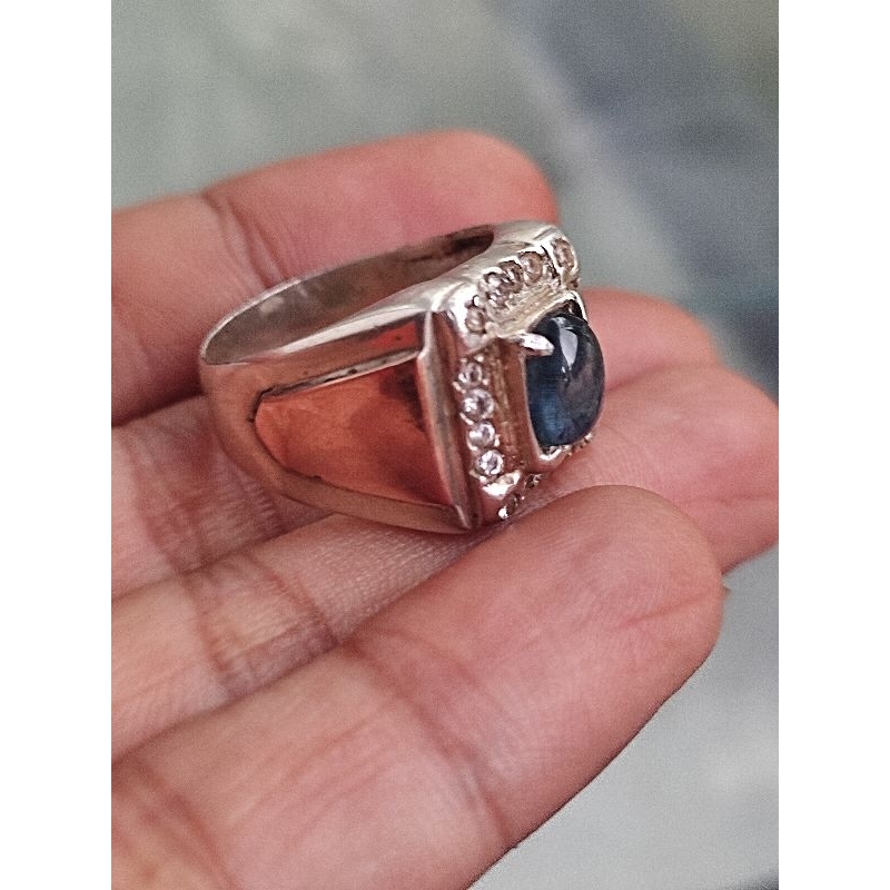 Jual Natural Blue Safir Ceylon Ring Perak Murni Kombinasi Emas Suasa ...