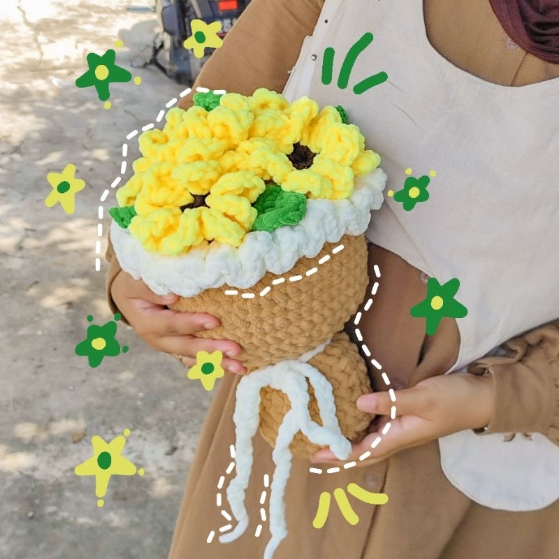 Jual buket bunga rajut/crochet flower bouquet | Shopee Indonesia