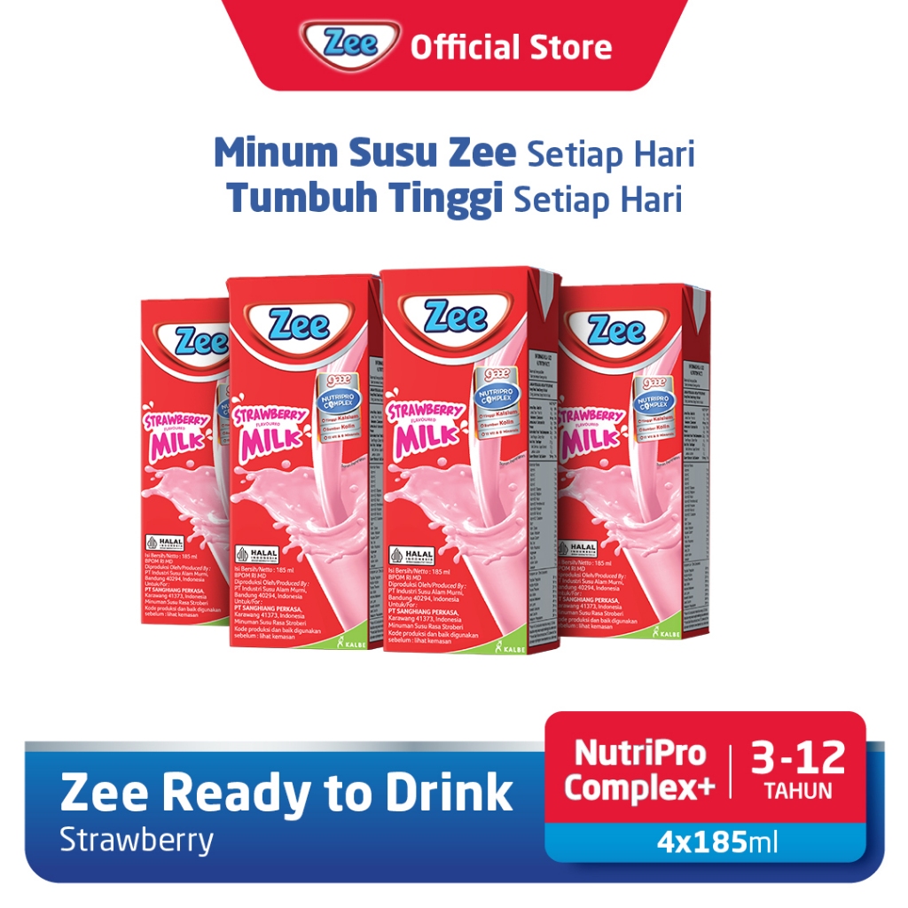 Jual Zee UHT Strawberry Milk Shake 185ml (4pcs) | Shopee Indonesia