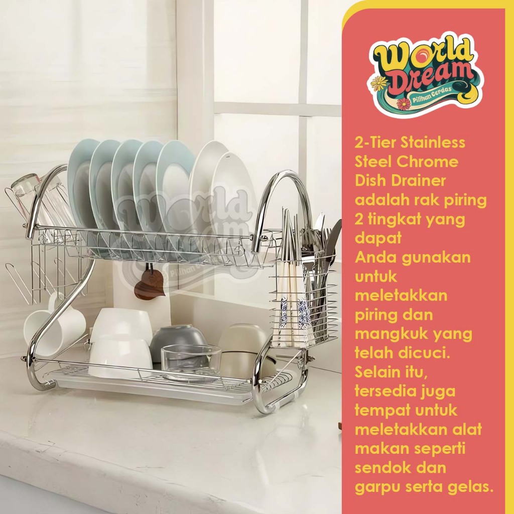 Jual Worldream Rak Piring Stainless Rak Dapur Rak Penyimpanan Dapur Rak ...