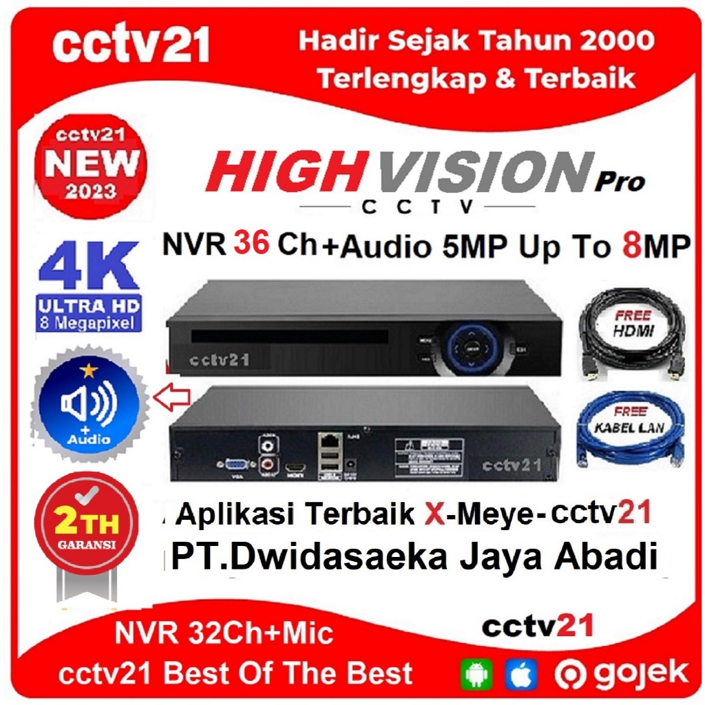 Jual NVR 36Ch Audio 5MP Up To 8MP/4K HighVision H-265+ Aplikasi X-Meye Harga Reseller cctv21 ...