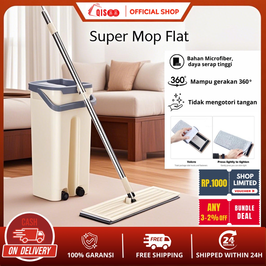 Jual Qisoo Pel Lantai Set Praktis Super Flat Spin Mop Alat Pengepel ...