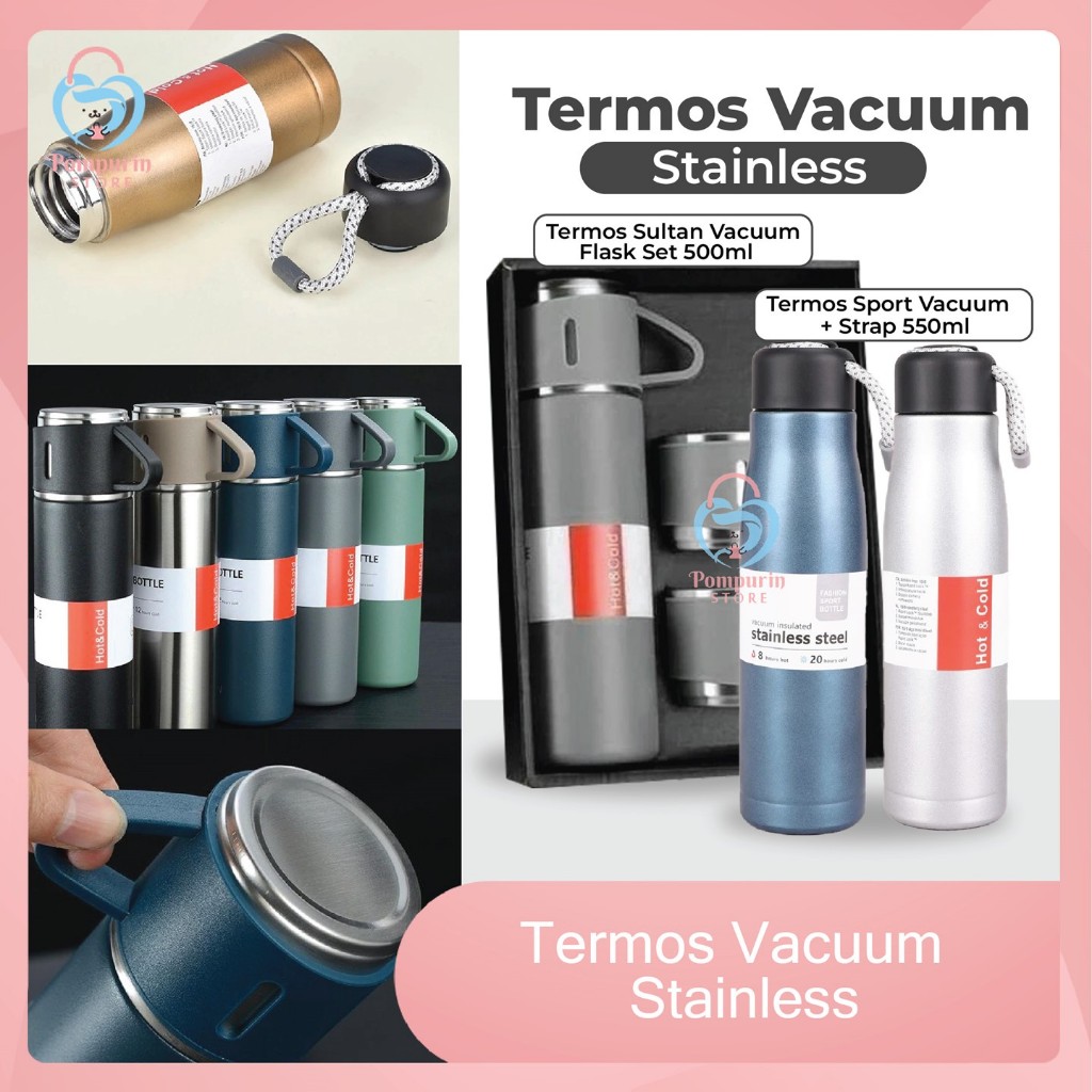 Jual Termos Sultan Vacuum Flask Set 500ml / Termos Sport Vacuum Stainless Steel + Strap 550ml ...