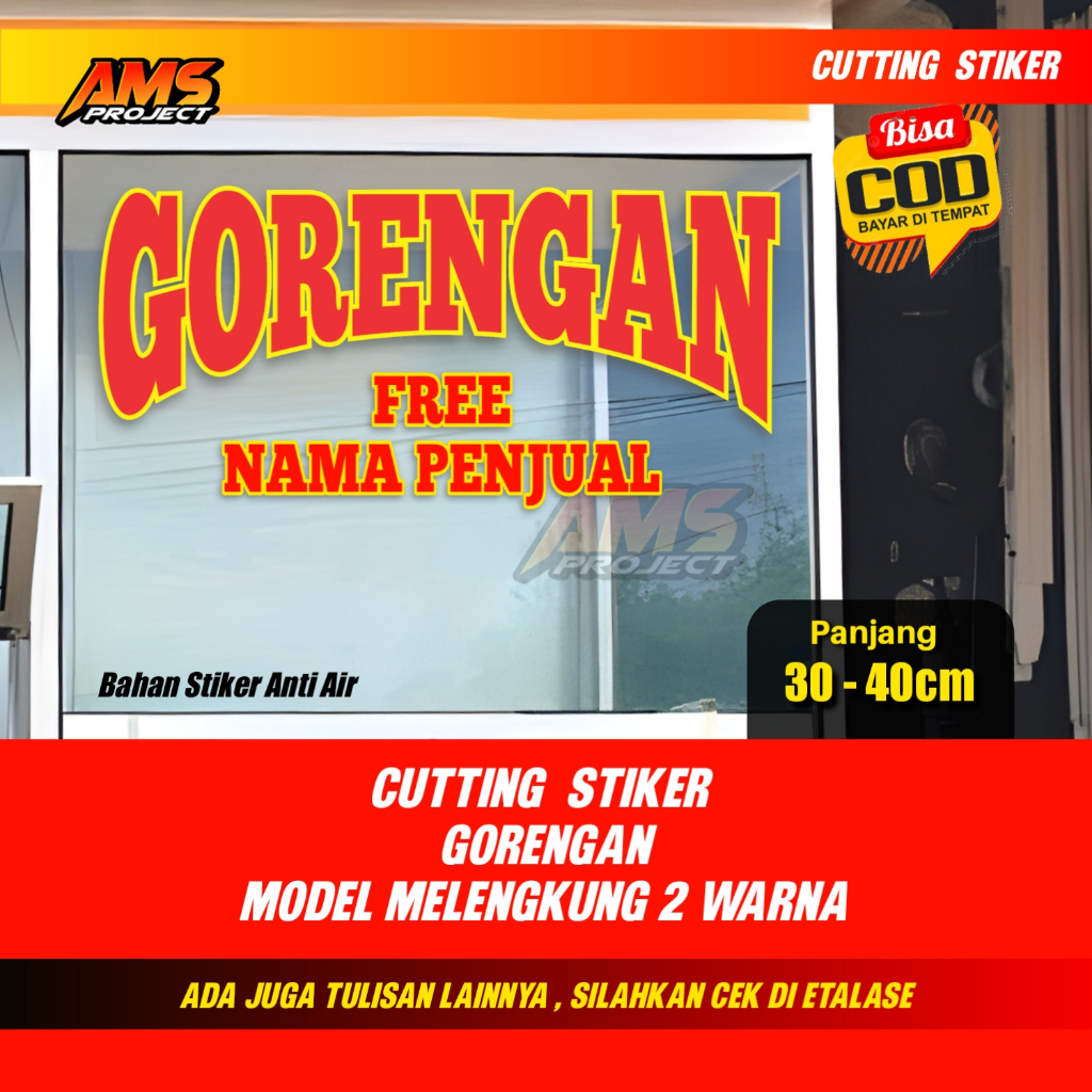 Jual Cutting Stiker Gorengan 2warna Model Lengkung Free Nama Penjual
